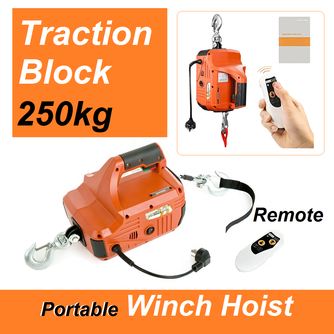 Portable*1200W 250KG Household Electric Winch Hoist +Remote AUS ...