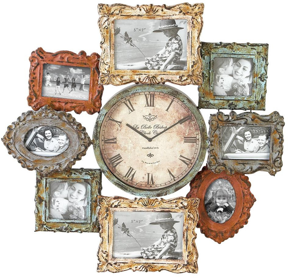 Rustic Victorian Metal Photo 8-Frame & Wall Clock Collage Montage Roman ...