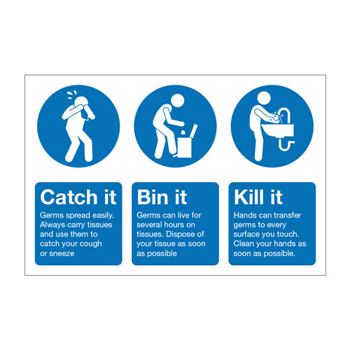 Stop Germs Spreading Catch It, Bin It, Kill It, Health and Safety Sign ...