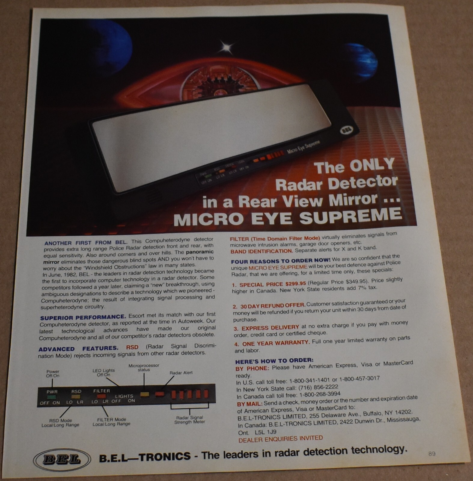 1985 Print Ad Micro Eye Supreme Radar Detector Bel Tronics Technology ...