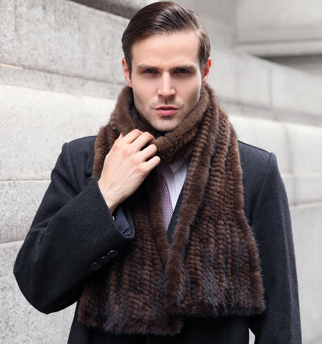 100% Mink Fur Scarves Wraps Men's Handmade Real Mink Fur Collar Scarf ...