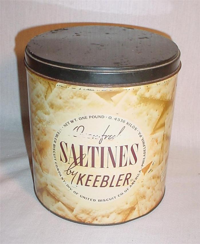 VINTAGE ONE POUND KEEBLER SALTINES ADVERTISING TIN UNITED BISCUT CO OF ...