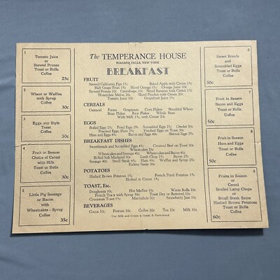 Vintage Menu The Temperance House Niagara Falls New York | eBay