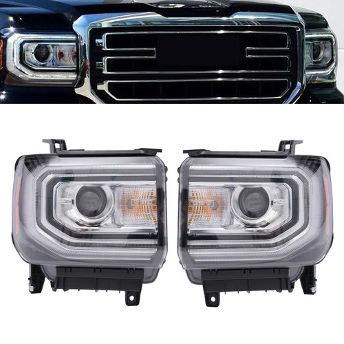 Pair Hid Xenon Led LH RH Headlights Headlamps For Gmc Sierra 1500 2016 ...