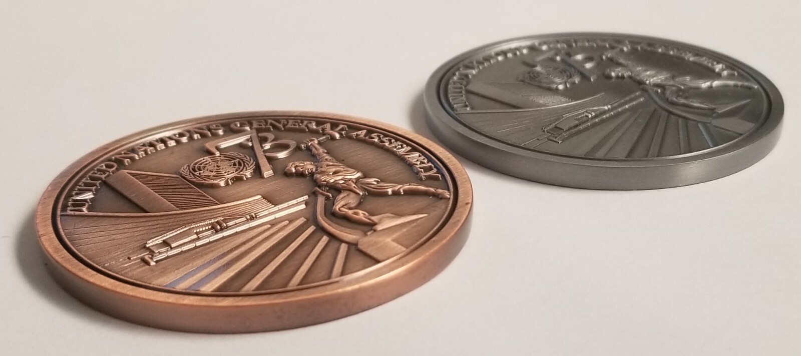 2 Coin Lot: NYPD Intel Bureau UNGA United Nations 73rd Session Copper ...