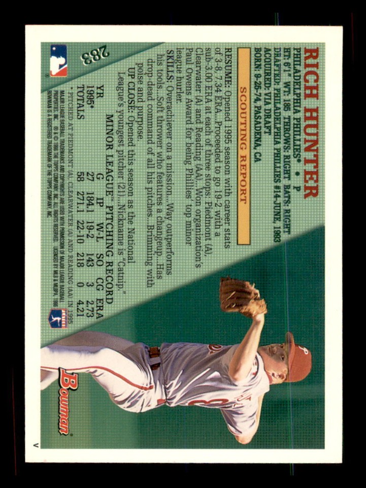 1996 Baseball Bowman Rich Hunter Philadelphia Phillies #283 RC | eBay