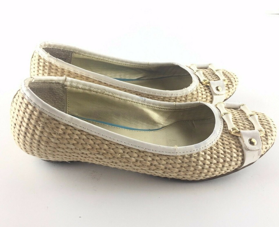 Liz Claiborne Women's "Aleya" Beige/White Woven Wicker Flats Shoes ...