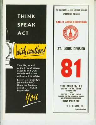 BALTIMORE & OHIO B&O ETT TIMETABLE ST. LOUIS DIVISION #81 4-25-1965 24 ...