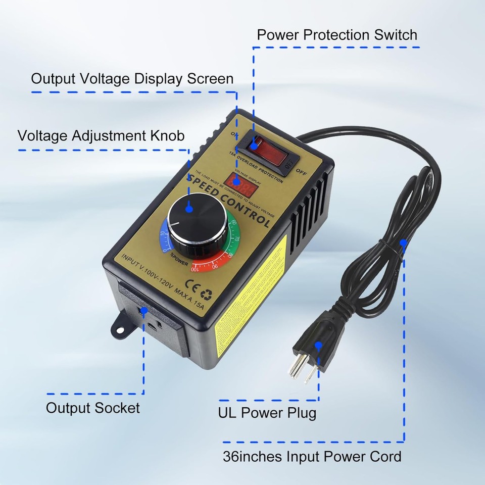 Variable Voltage Regulator 120V 15A 4000W AC Motor Speed Controller ...