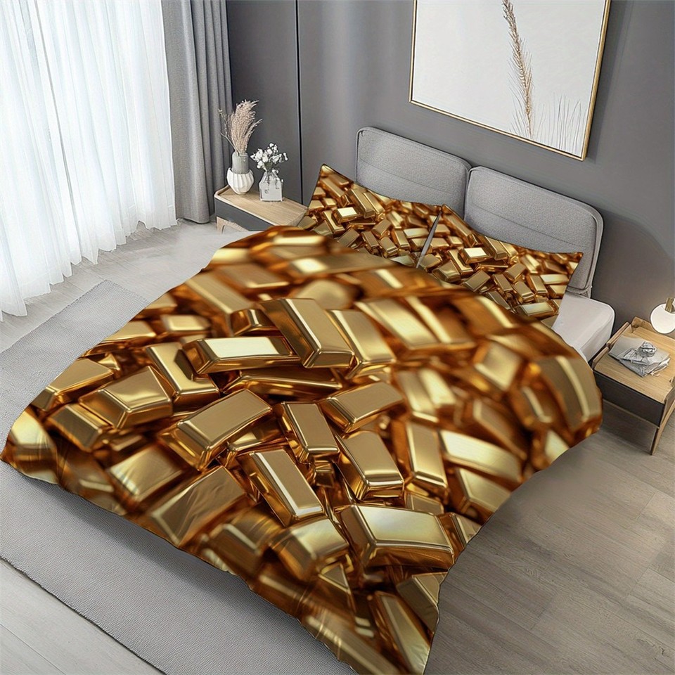 Gold Bar Pattern Duvet Quilt Cover Set with Pillowcases Single Double ...