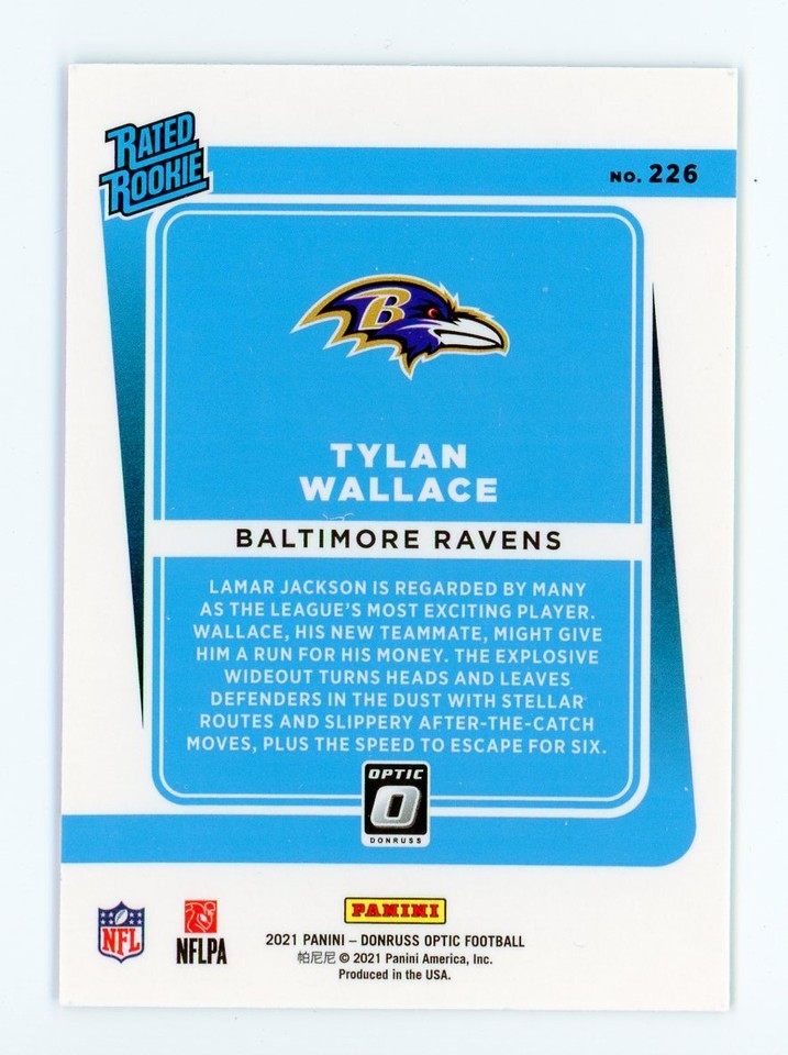 2021 Donruss Optic Tylan Wallace #226 Rated Rookie RC Baltimore Ravens ...