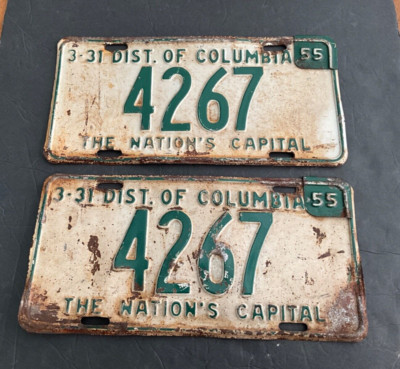 Pair 1955 District of Columbia License Plate Tag 1954 Washington D.C ...
