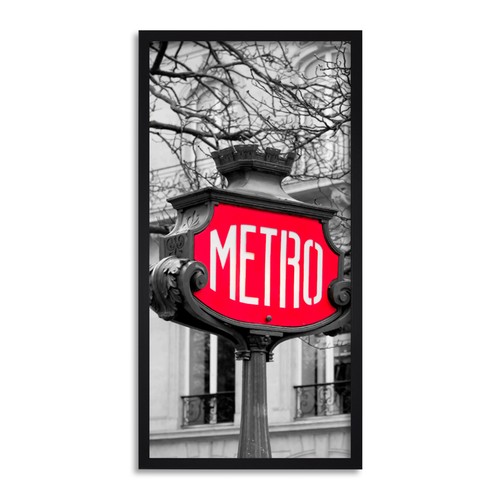 Red Metro Sign Paris Long Panel Framed Wall Art Print 12x25 Inch | eBay
