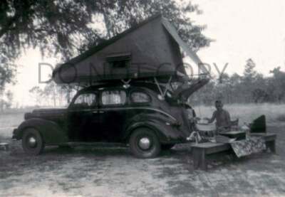 ANTIQUE CAMPING REPRODUCTION 8X10 PHOTOGRAPH 1940'S CAR ROOF TOP TENT ...