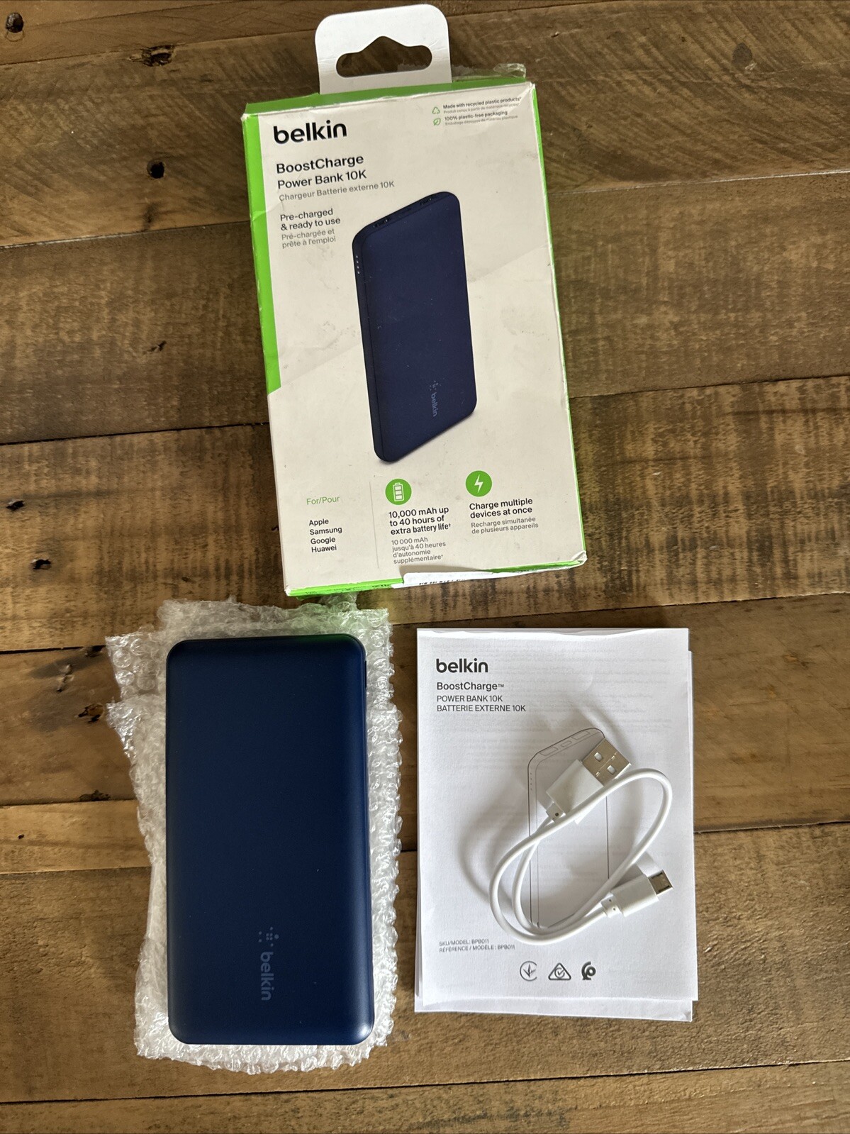 Belkin BOOST CHARGE 3-Port Power Bank 10K + Cable Blue Boxed New! | eBay