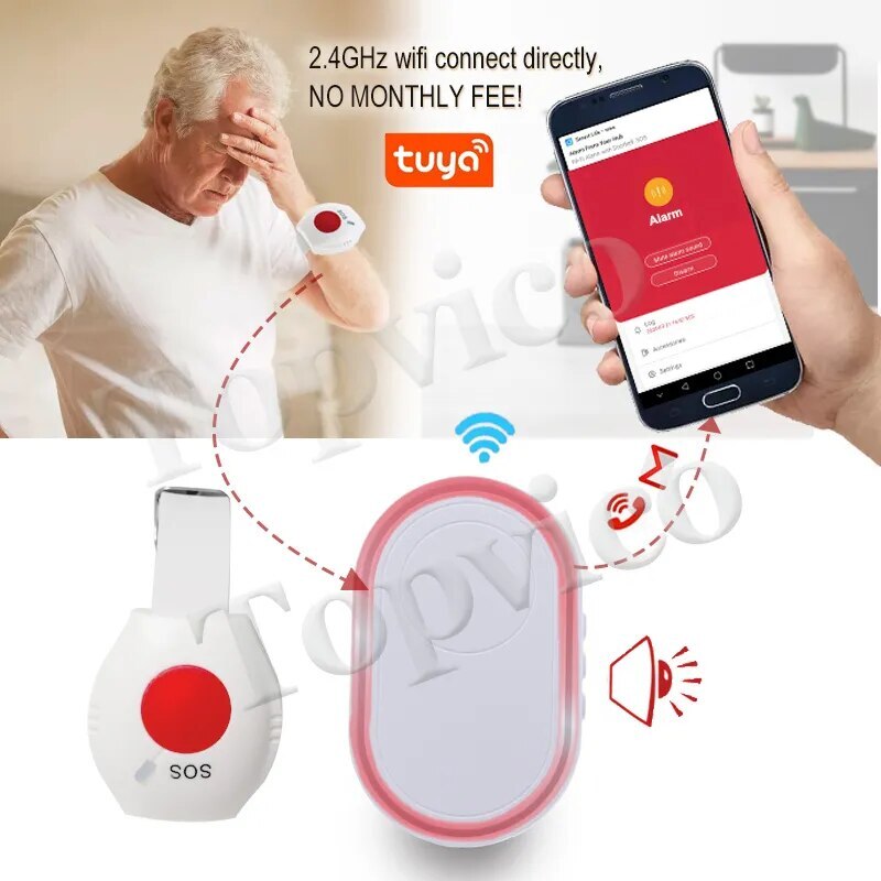 WIFI Panic Button for Elderly Alarm SOS Bracelet Watch Fall Alert Call ...