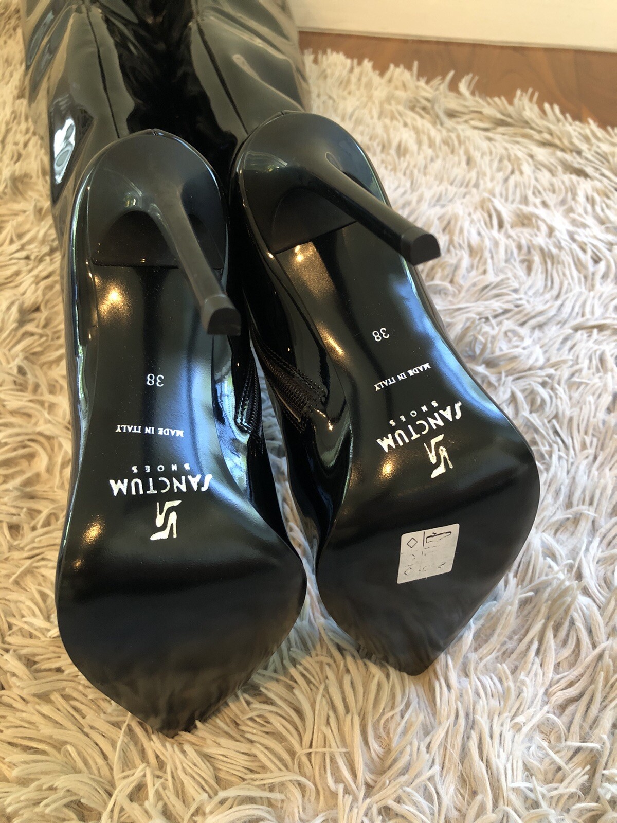 Sanctum Black (red shaft interior) Patent Stiletto Thigh High Crotch ...