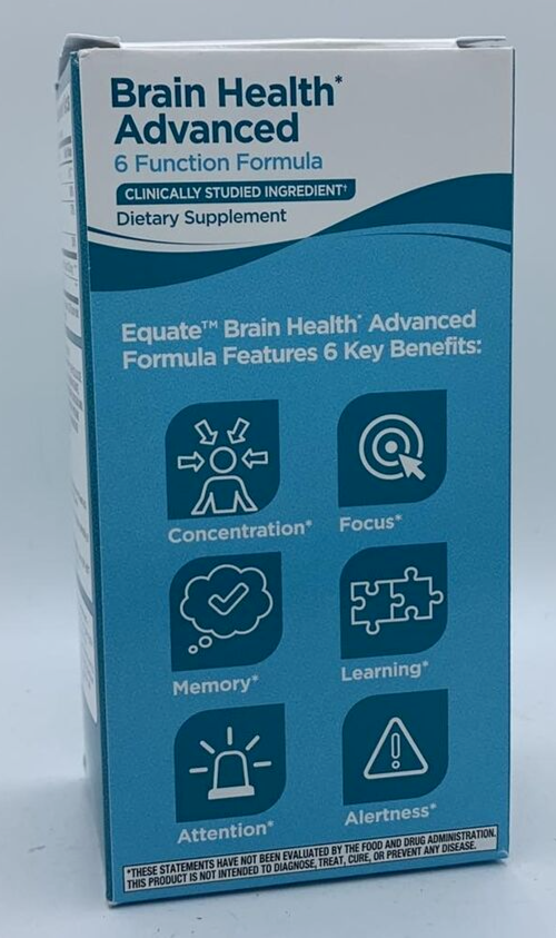 Equate Brain Health Advanced 6 Function Formula Dietary Supplement Caps ...
