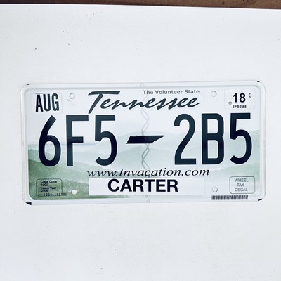 2018 United States Tennessee Carter County Passenger License Plate 6F5 ...