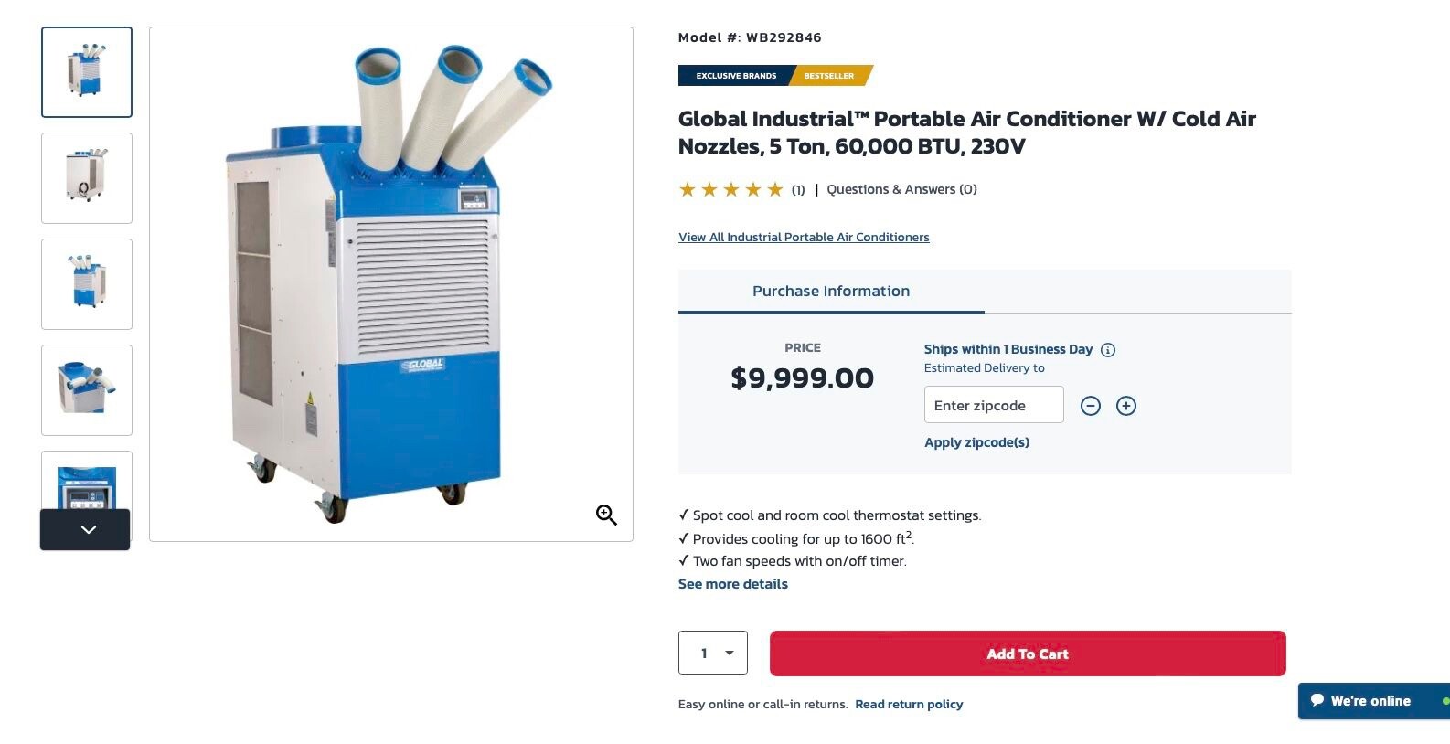 Industrial Portable AC 5 Ton w/ Cold Air Nozzles 60000 BTU 230V | eBay