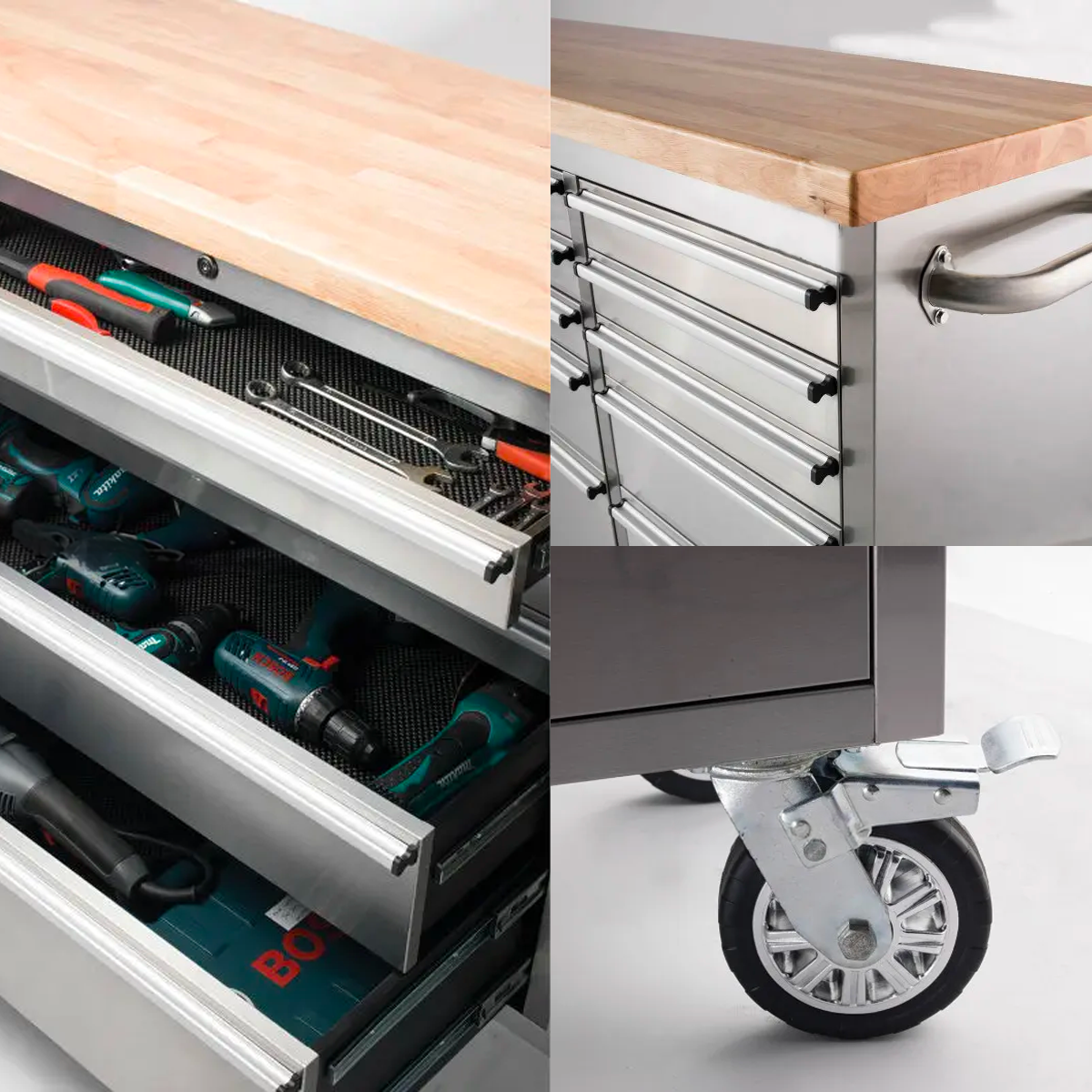 CRYTEC POWER 72in Stainless Steel 15 Drawer Work Bench Tool Box Chest ...