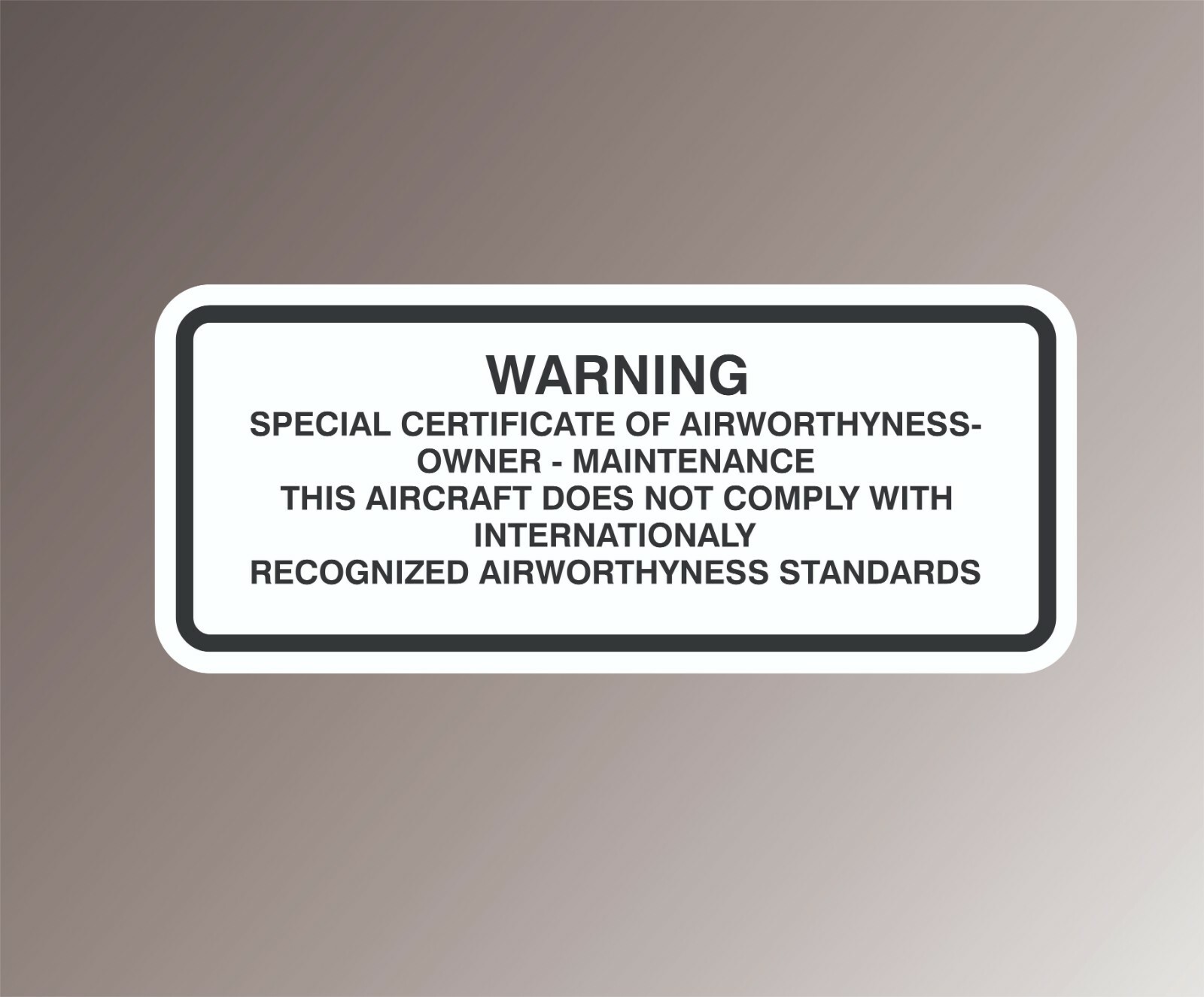 Aviation Safety ADHESIVE DECAL - SPECIAL CERTIFICATE OF AIRWORTHINESS 3 ...