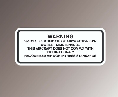 Aviation Safety ADHESIVE DECAL - SPECIAL CERTIFICATE OF AIRWORTHINESS 3 ...