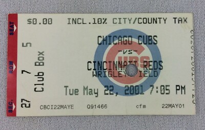 MLB 2001 05/22 Cincinnati Reds at Chicago Cubs Ticket Stub-Courtney ...