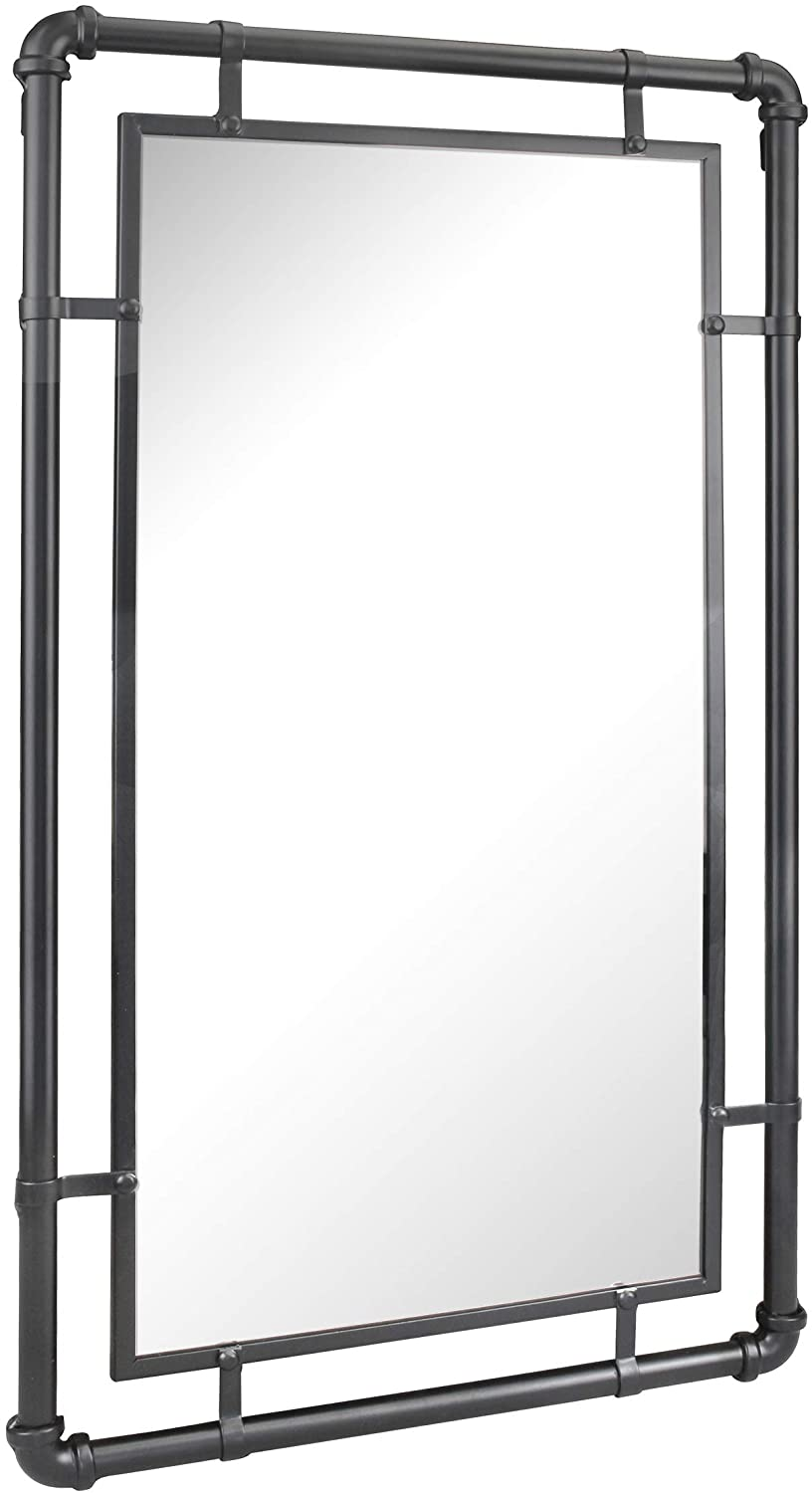 Large Rustic Industrial Wall Mirror Vintage Distressed Gray Metal Pipe ...