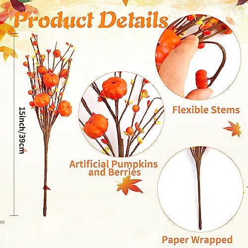 6pcs Fall Artificial Berry Stems with Orange Pumpkin Stems Pip Berry ...