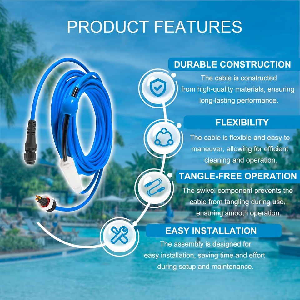 60ft 99958906-DIY Cable & Swivel-3 Wire Fits for Dolphin Robotic Pool ...