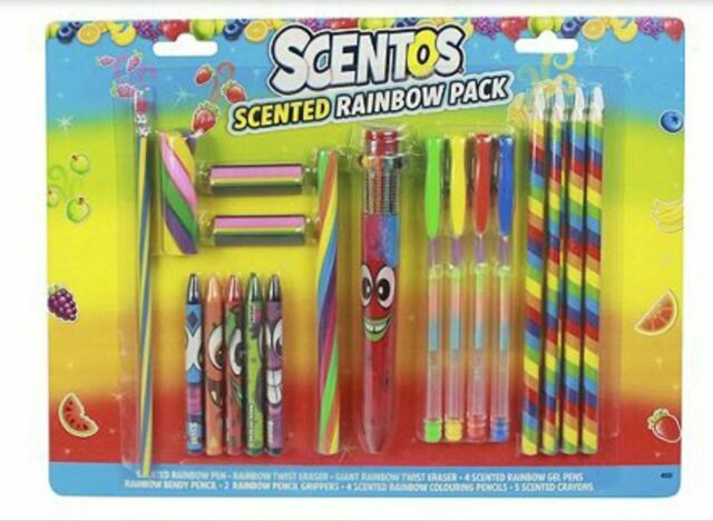 2x Scentos Scented Rainbow Pack 19 Piece Set Pens Pencils Crayons ...