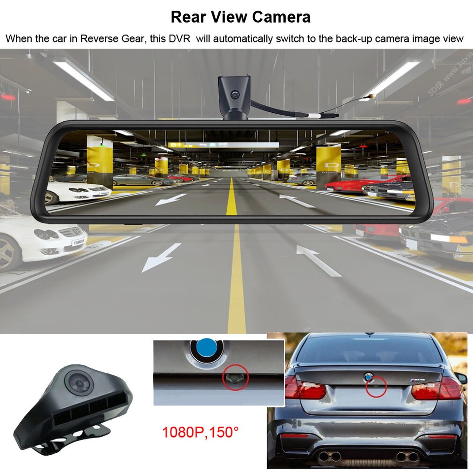 Dash recorder 4 cameras Android Rearview Mirror 12 inch screen car DVR ...
