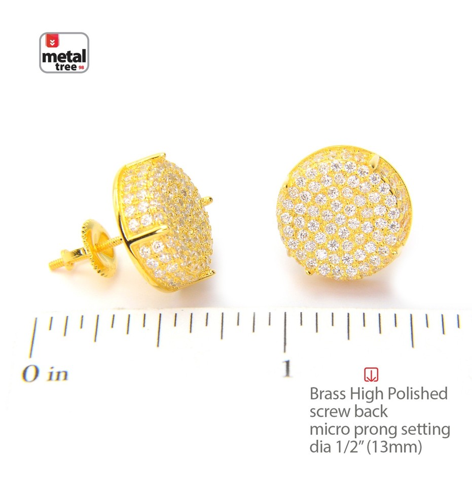Men’s Luxury XL Iced Bling Hip Hop Stud Earrings – Gold Screw Back BE ...