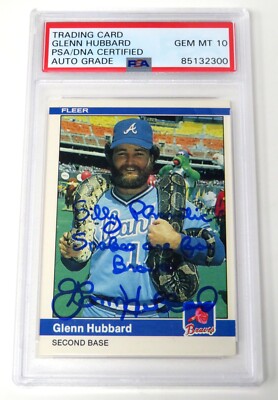 Glenn Hubbard BRAVES Signed Autograph 1984 Fleer Snake Card 182 PSA 10 ...