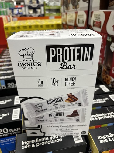 Genius Gourmet Protein Bars Gluten Free Peanut Butter & Chocolate, 20 ...