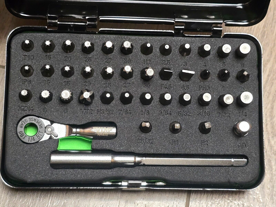 VIM Tools 42pc 1/4" dr + 1/4" Hex Stubby Nano Ratchet w/ Bits ...