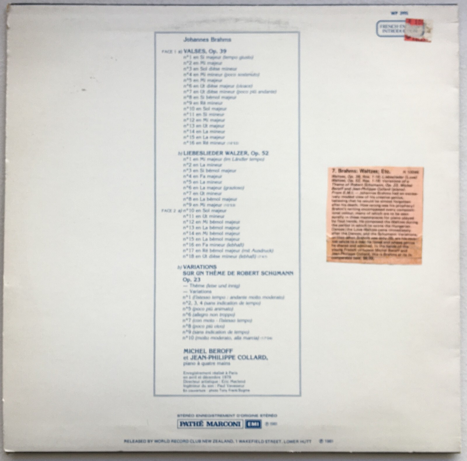 MICHEL BEROFF / JEAN-PHILIPPE COLLARD BRAHMS Piano Music for Four Hands ...
