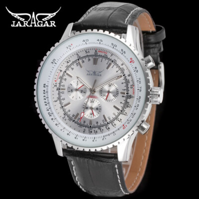 Jaragar Automatic Stainless Steel Leather Strap Skeleton Sports Watch ...