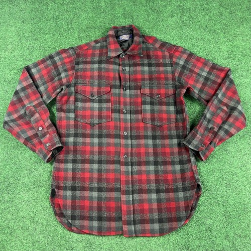Pendleton Mens Size 15.5 Virgin Wool Button Up Shirt Plaid Red Black Long Sleeve | eBay