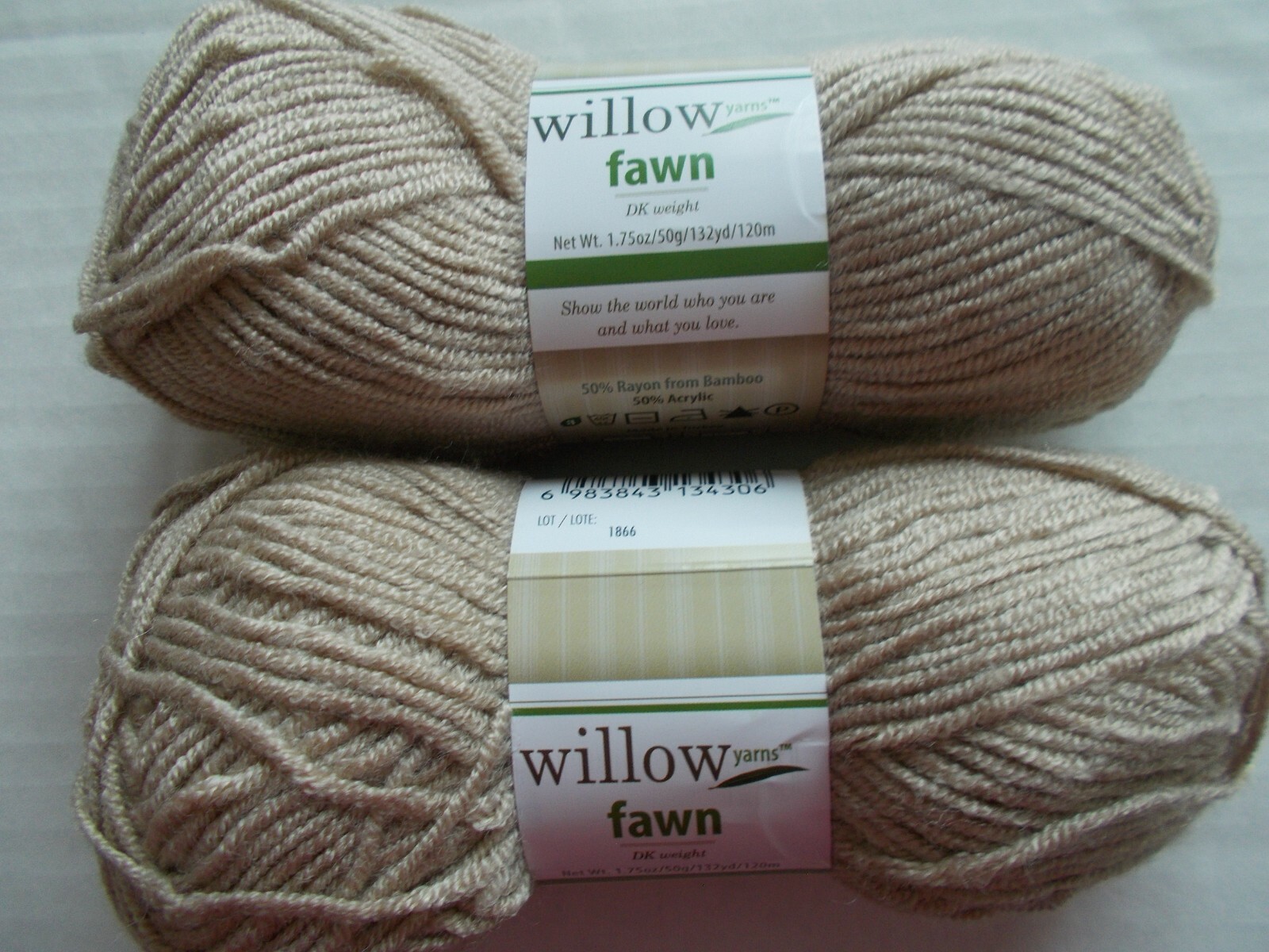Willow Yarns Fawn bamboo blend DK yarn, Acorn, lot of 2 (132 yds each ...