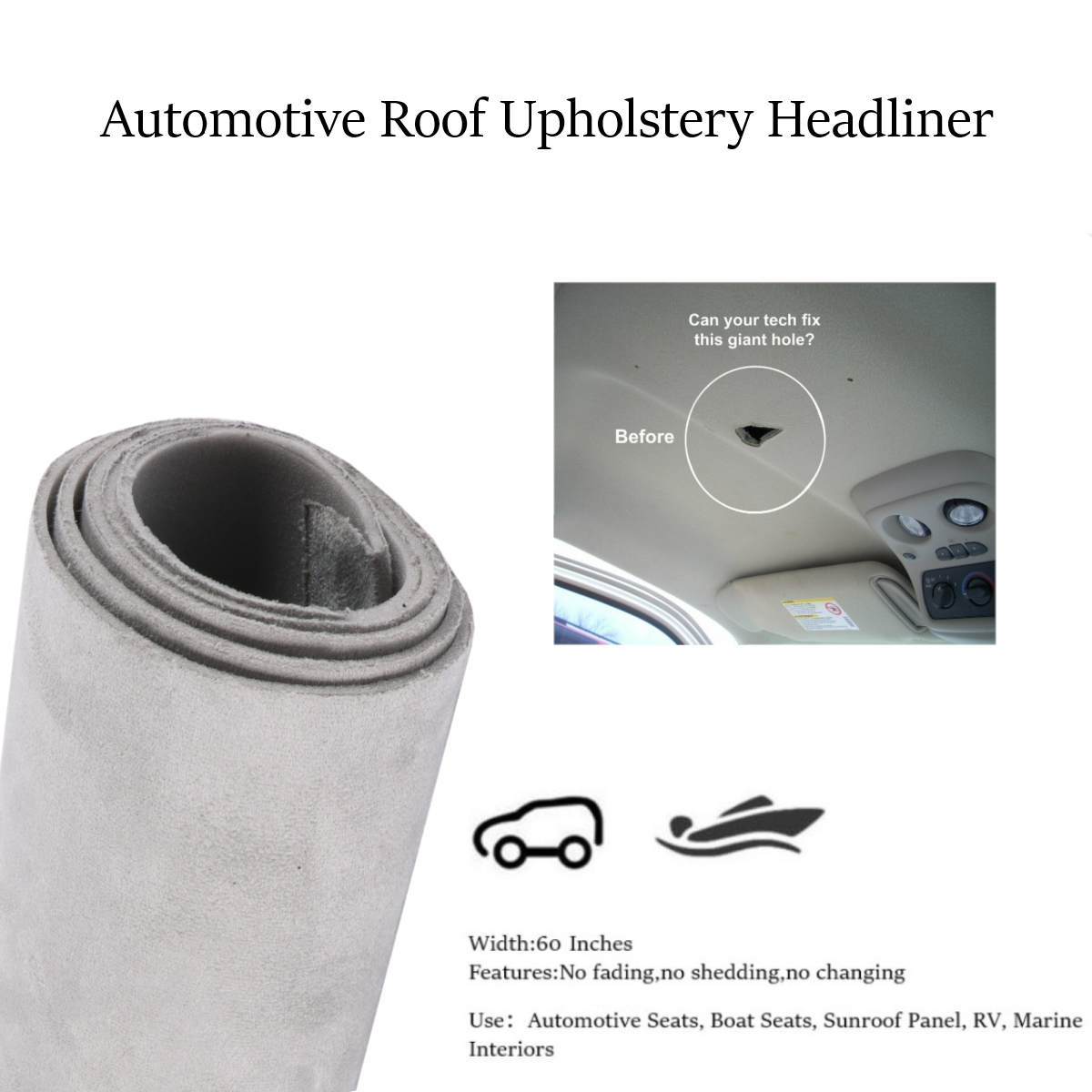 Grey Foam Backed Headliner Fabric