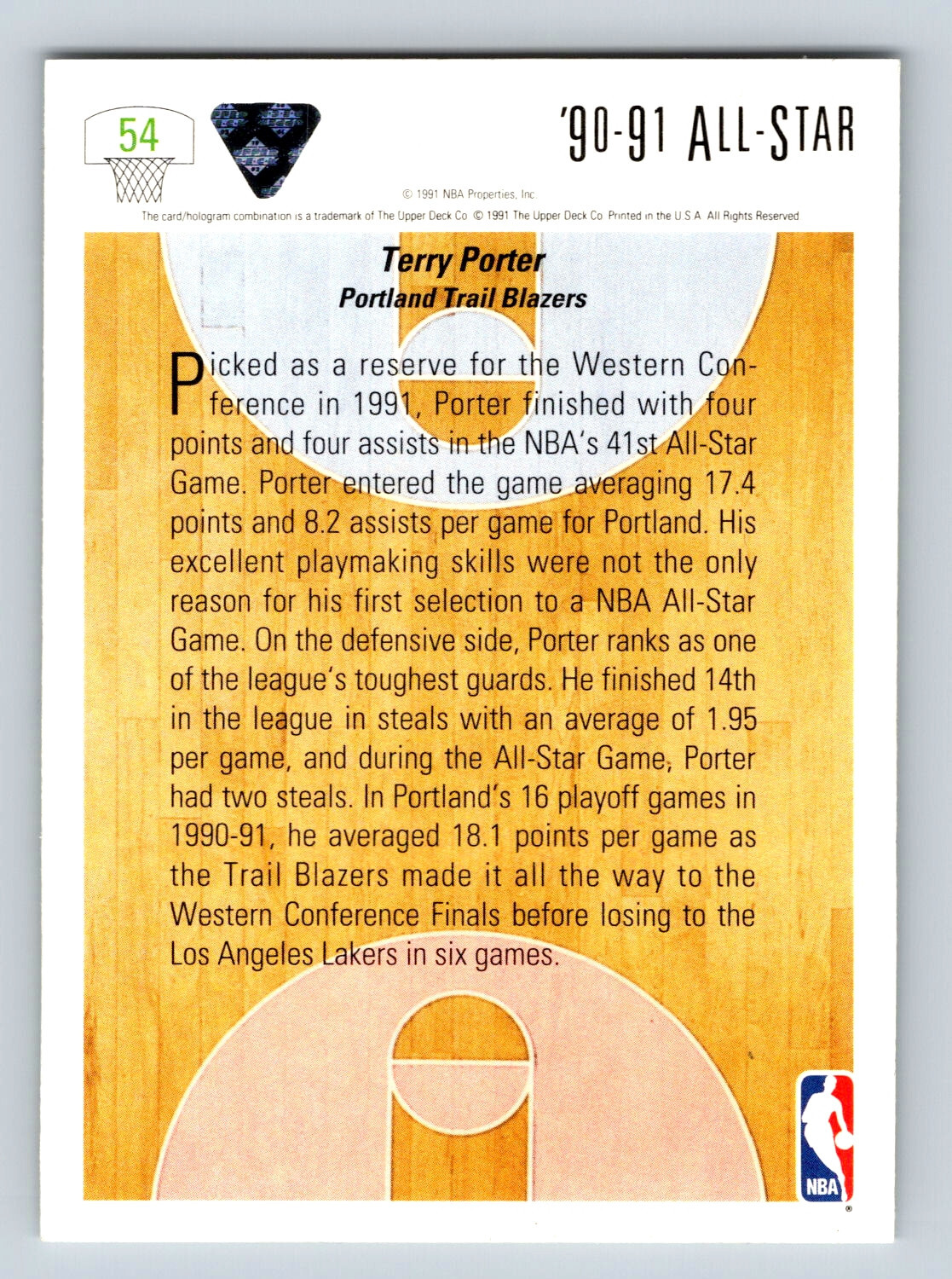 1991-92+Upper+Deck+-+%2354+Terry+Porter for sale online | eBay