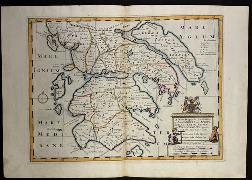 1701 Antique Map By Edward Wells of Ancient Greece & Pelloponese | eBay