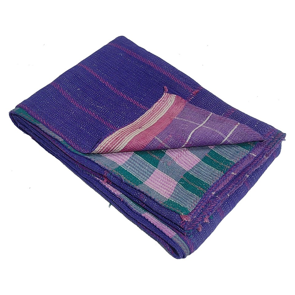 Indian Handmade Bedspread Vintage Kantha Quilt Cotton Blanket Gudari ...