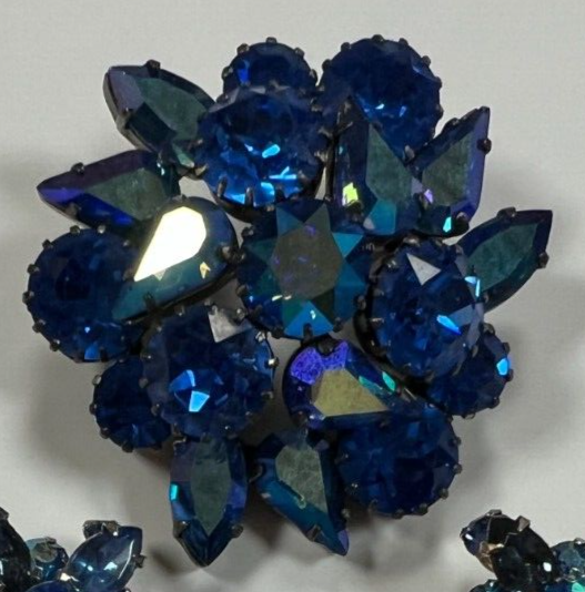 Vintage Blue Rhinestone Beau clip earrings and Brooch from Austria | eBay