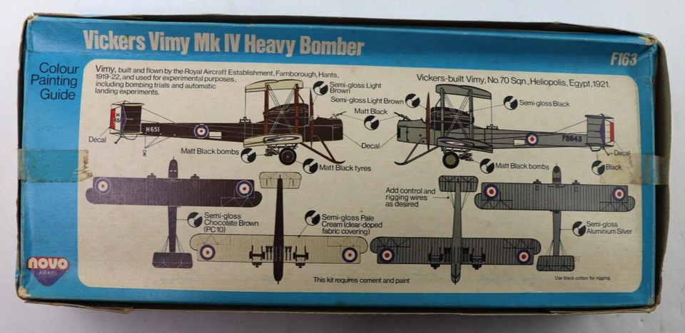 NOVO 1978 F163 1/72 Scale Vickers Vimy Mk IV Heavy Bomber Airplane ...