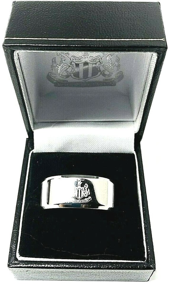 NEWCASTLE UNITED FC STAINLESS STEEL CREST BAND RING COMPLETE GIFT BOX ...
