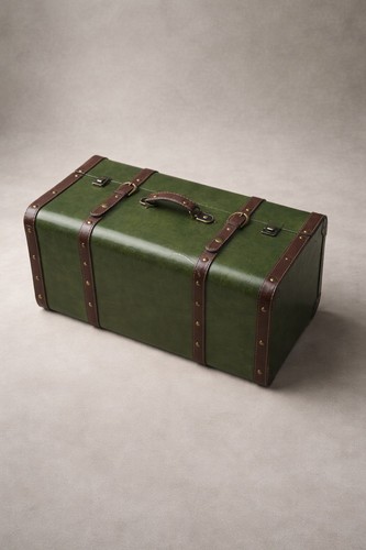 Vintage Green Steamer Trunk Storage Chest – Leather Straps – Retro ...
