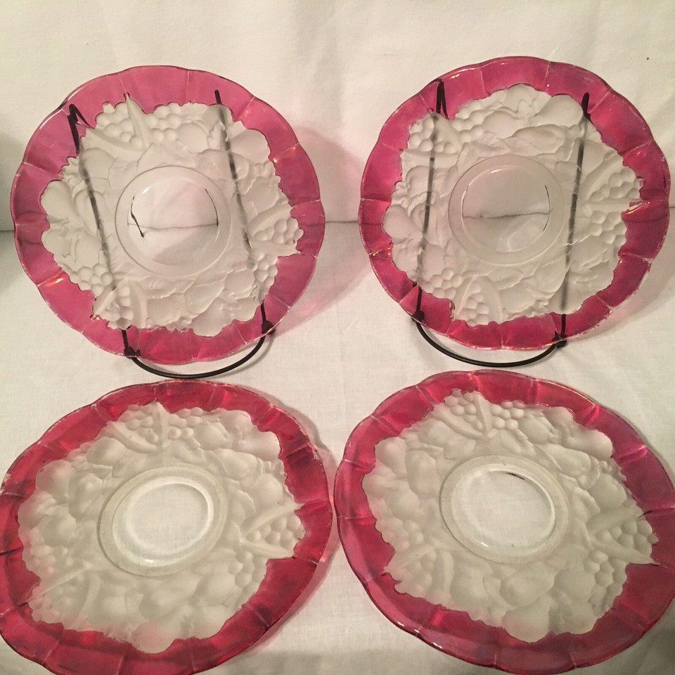 Vintage Indiana Glass Garland Ruby Flash Bread/Dessert 4 Plates Unique ...